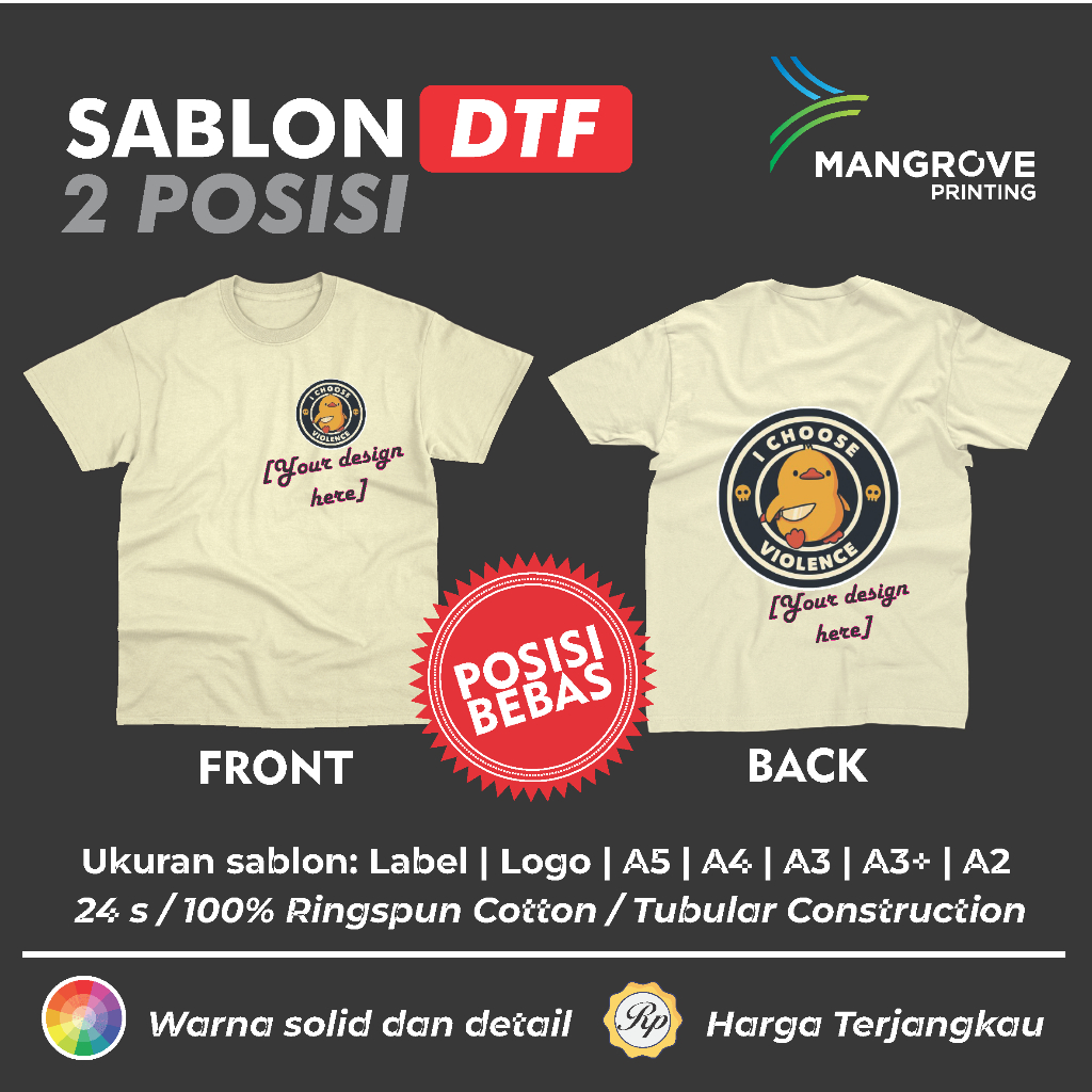 Jual Kaos CUSTOM Sablon DTF 2 POSISI [BISA SATUAN] | INSTANT LANGSUNG PROSES | Premium Cotton ...