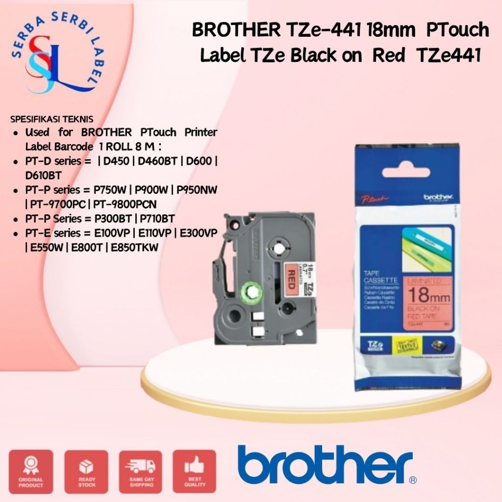 Jual BROTHER TZe-441 18mm PTouch Tape Label Barcode TZe441 Black on Red ...