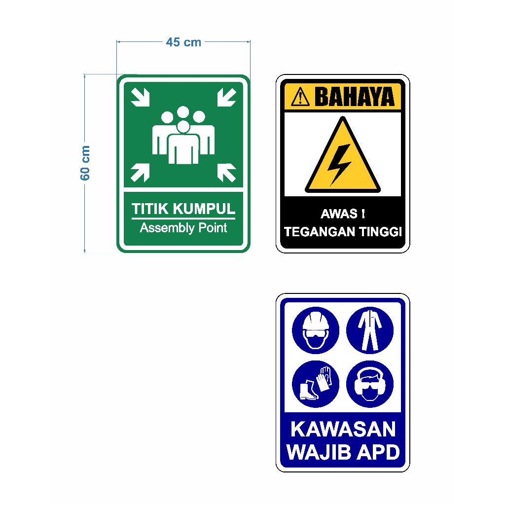 Jual Rambu WAJIB APD titik kumpul dan Tegangan tinggi 45cm x 60cm plat ...