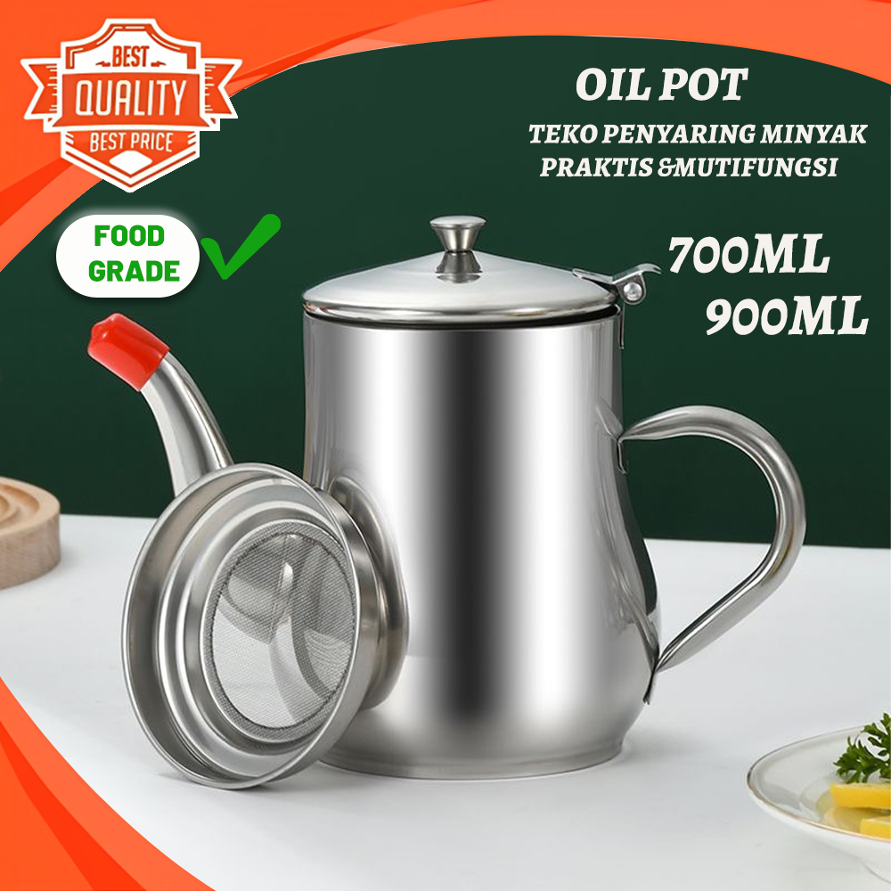 Jual URBAN Teko Minyak 700ML/900ML/Tempat Saringan Minyak Goreng/Anti Karat Oil Pot Stainless ...