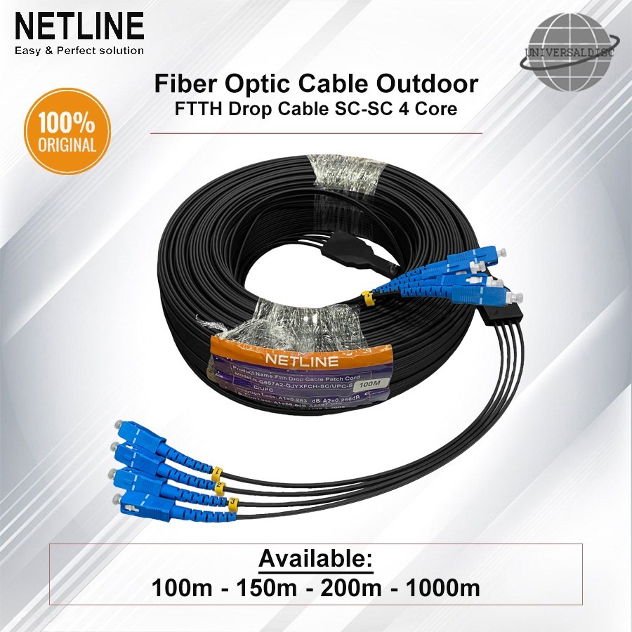 Jual Kabel Precon FO Fiber Optic 4 Core SC-SC Single mode Outdoor 3 sling 150M - 150 meter ...