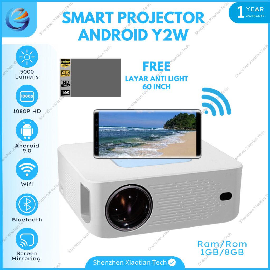 Jual PROYEKTOR Y2W ANDROID 5000 LUMENS 1080P FULL HD | LED PROJECTOR ...