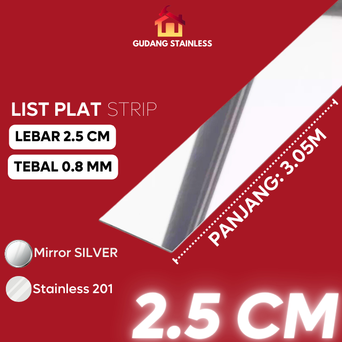 Jual List Plat Strip Mirror Stainless SS 201 25MM | Shopee Indonesia