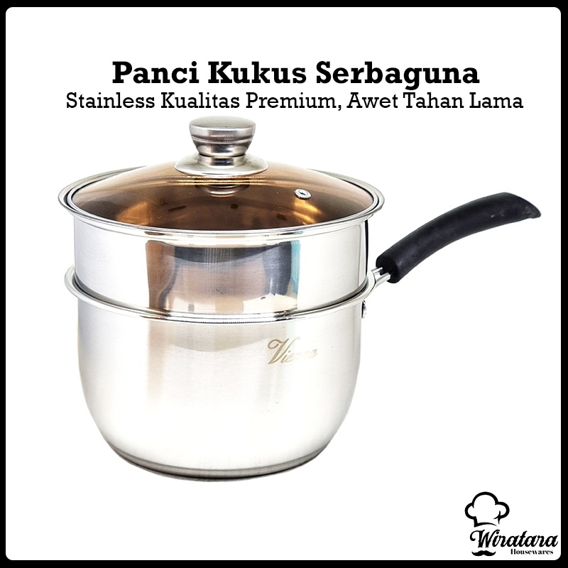 Jual Vienna Panci + Steamer Stainless 20cm | Kukusan Tutup Stenlis Steel | Panci Susu Kukus ...