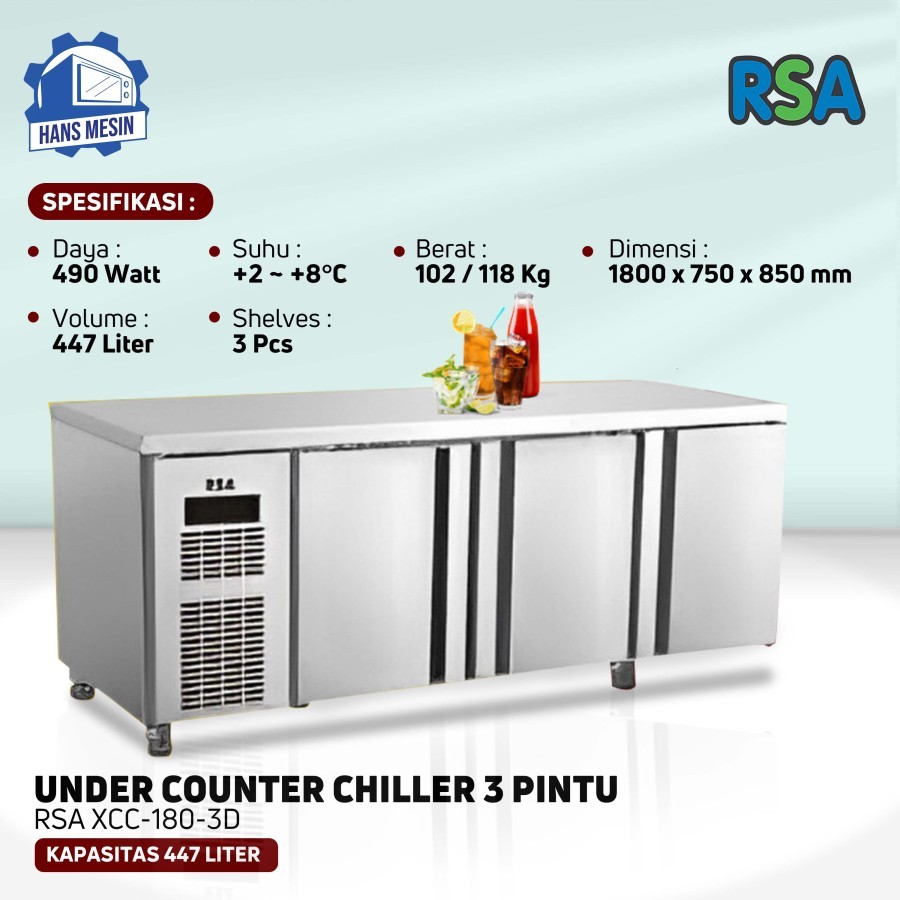 Jual RSA undercounter chiller 3 pintu XCC-180-3D / XCC 180 3D / XCC1803D | Shopee Indonesia