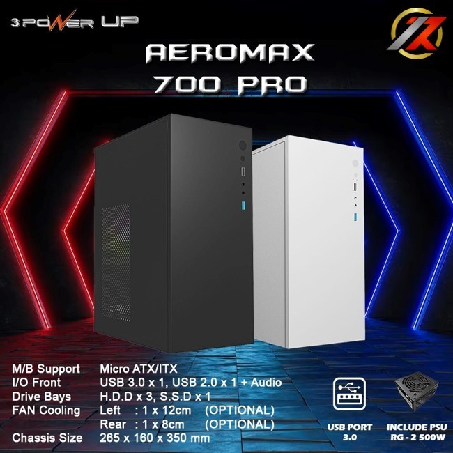 Jual CASING POWER UP AEROMAX 700 PRO m-ATX Case include PSU 500W ...