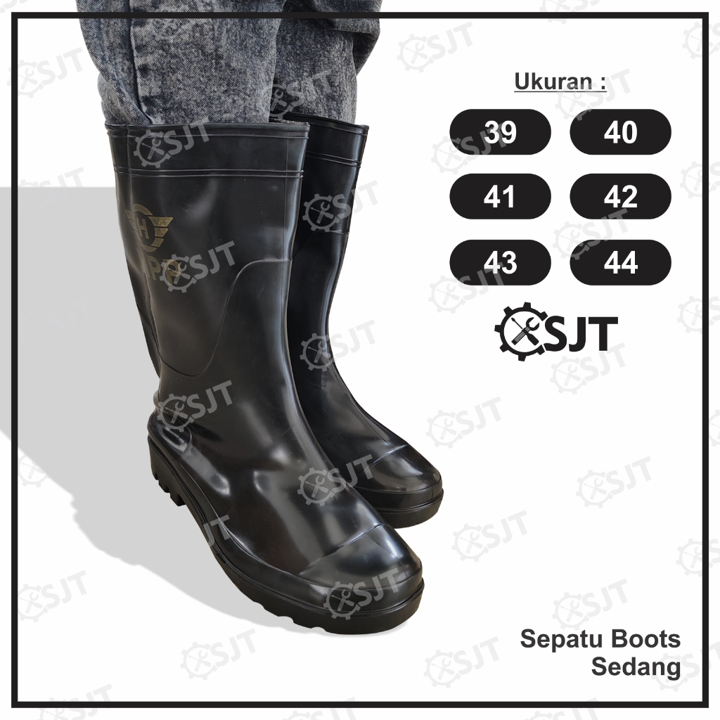 Jual SJT - Sepatu Boot Hitam Ukuran SEDANG / Boots Karet Ringan Anti ...