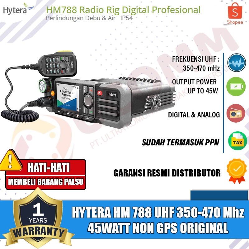 Jual HYTERA Hm788 UHF 350-470 Mhz 45 Watt Non GPS Radio Rig Hytera Digital Analog Hm-788 Hm778 ...