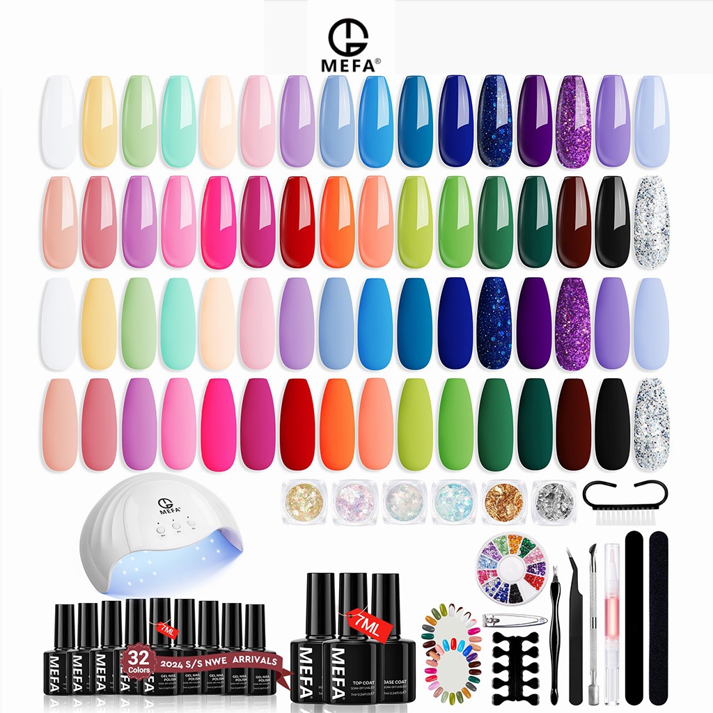 Jual MEFA 32 Colors Gel Nail Polish Kit with U V Light, Spring Bright ...