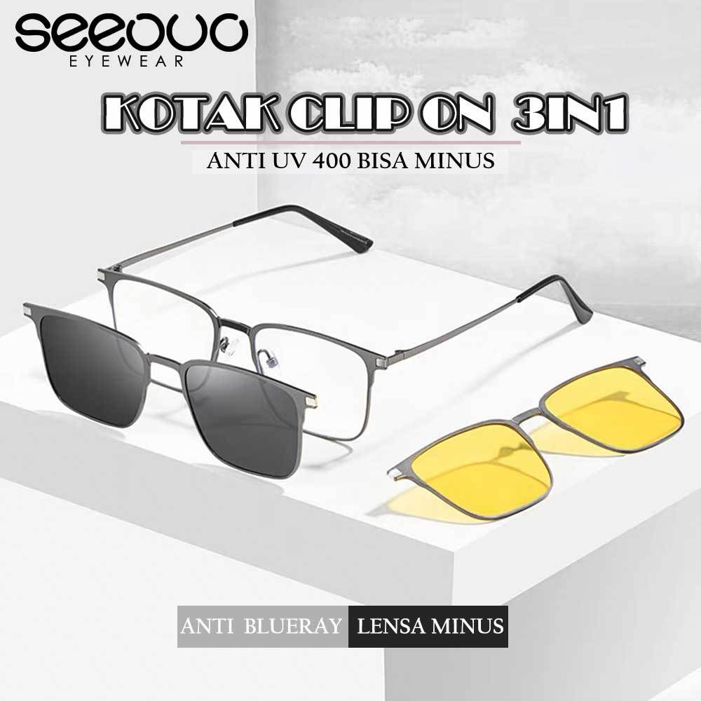 Jual Seeouo Kacamata Clip On Antiradiasi Blueray 3in1 Polarized Night Vision Lens Model kotak ...