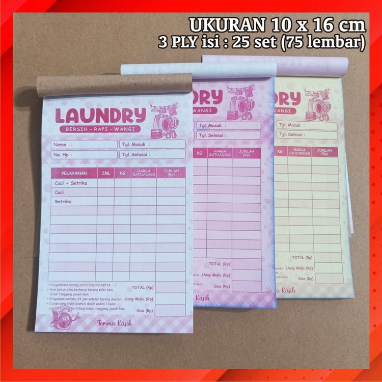 Jual Nota Laundry 3 Ply Ncr Tembusan Lapis Cetak Merah Satuan Pakaian ...