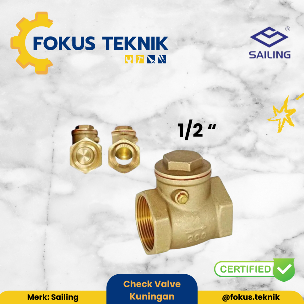 Jual Swing Check Valve Klep Tabok 1/2 Inch 1/2" Tebal Full Kuningan ...