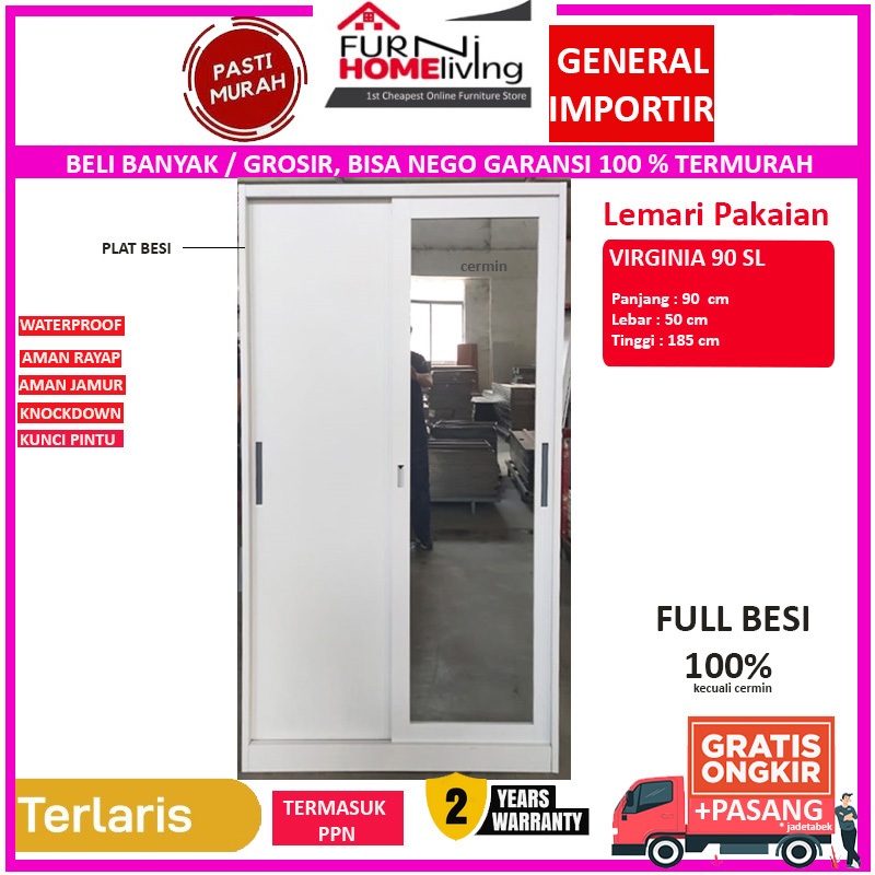 Jual Lemari Pakaian Besi Sliding 2 Pintu Anti Air Rayap Jamur VIRGINIA 90 SL | Shopee Indonesia