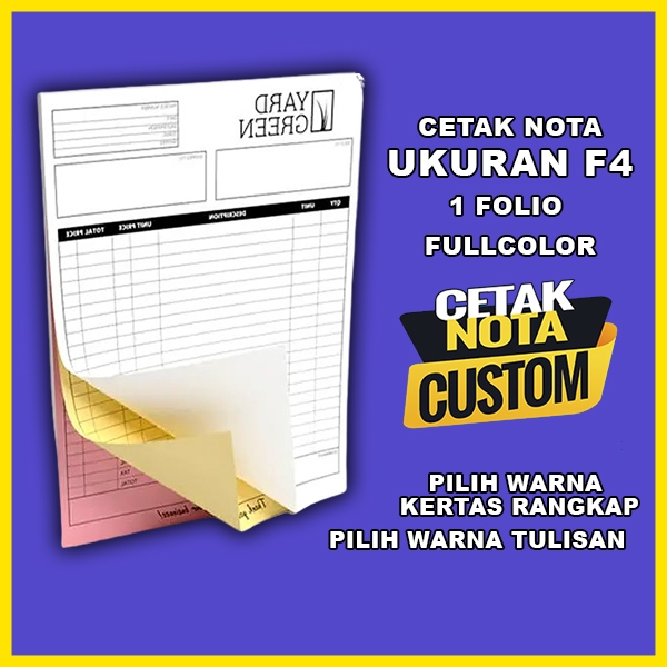 Jual Cetak NOTA Custom Ukuran 1 FOLIO F4 FULL - 1 Ply 2 Ply 3 Ply 4 Ply ...