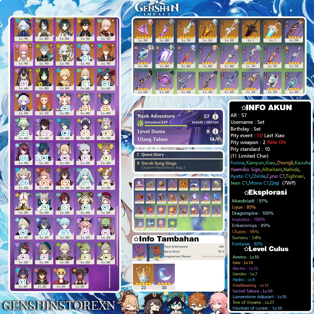 Jual CUSTOM Poster karakter stater/mid/endgame Genshin Impact Akunn n Ayaka Kazuha Furina ...