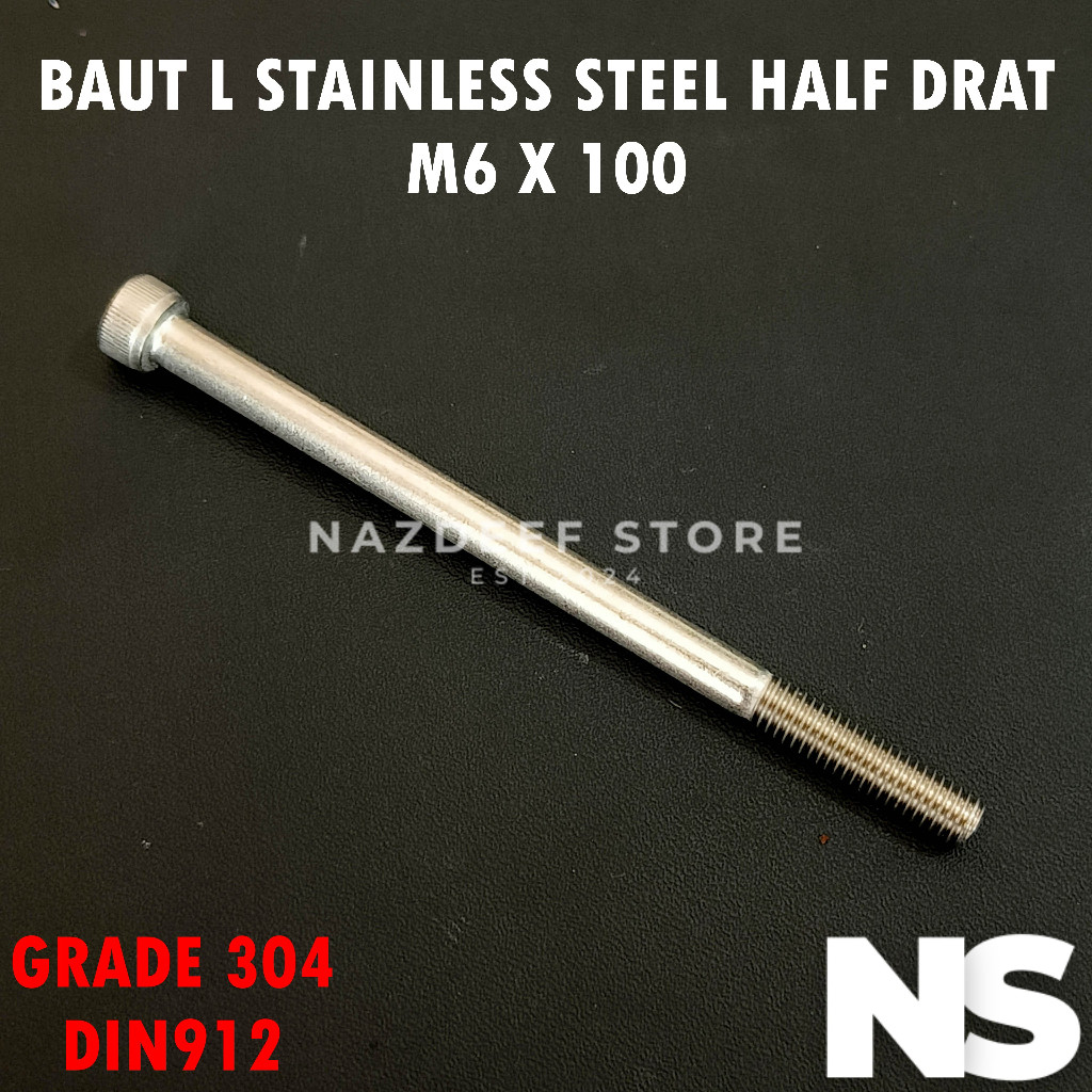 Jual Baut L M6x100 M6 x 100 Stainless Half Drat | Shopee Indonesia