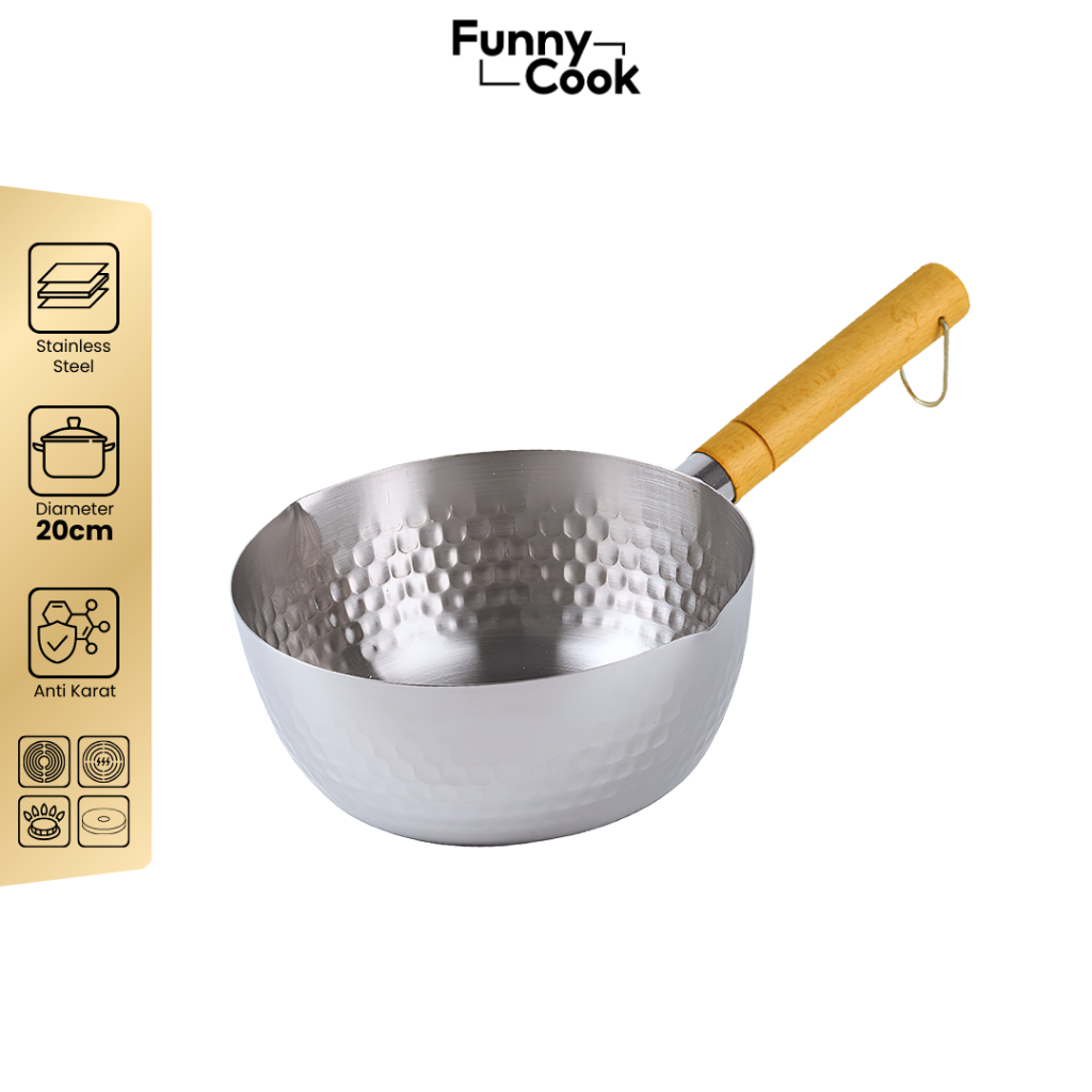 Jual FUNNYCOOK Panci Susu Premium 20cm Gagang Kayu Tebal Panci Indomie ...