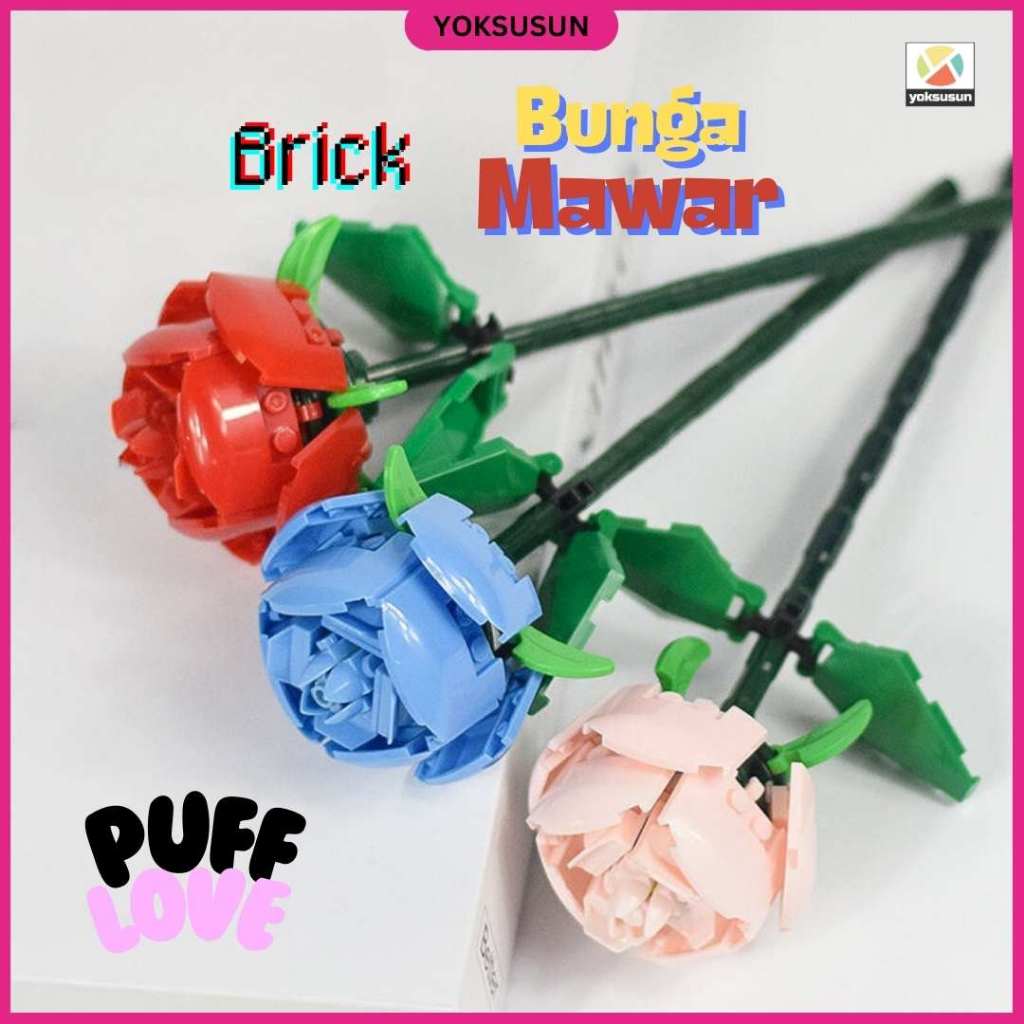 Jual Yoksusun - Brick Balok Valentine Bunga Mawar Tangkai Hiasan mainan ...
