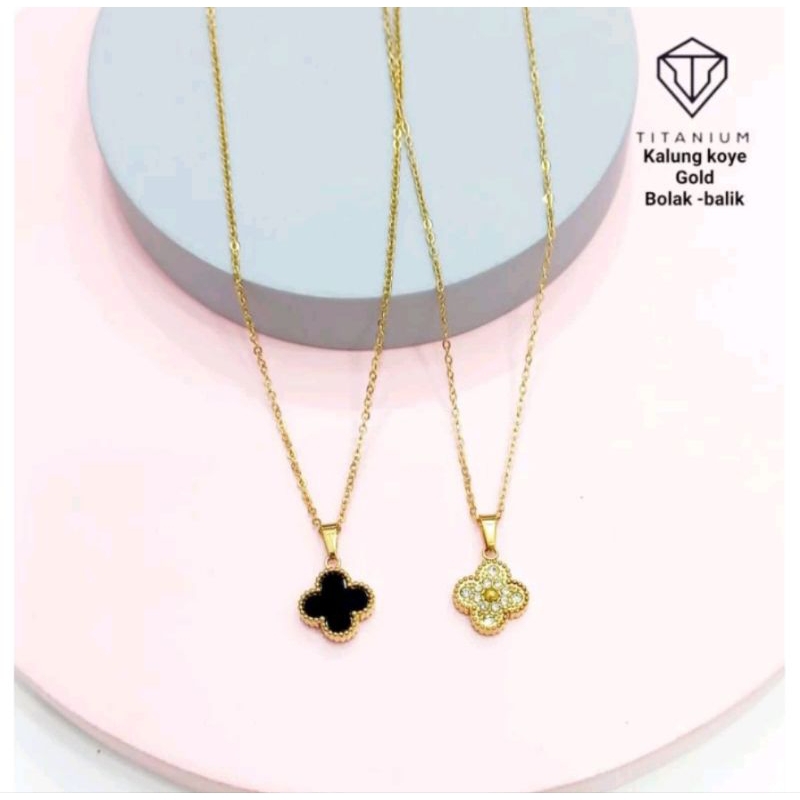 Jual KALUNG RANTAI NURI TITANIUM BUNGA MELATI HITAM PUTIH PERMATA IMPOR ...
