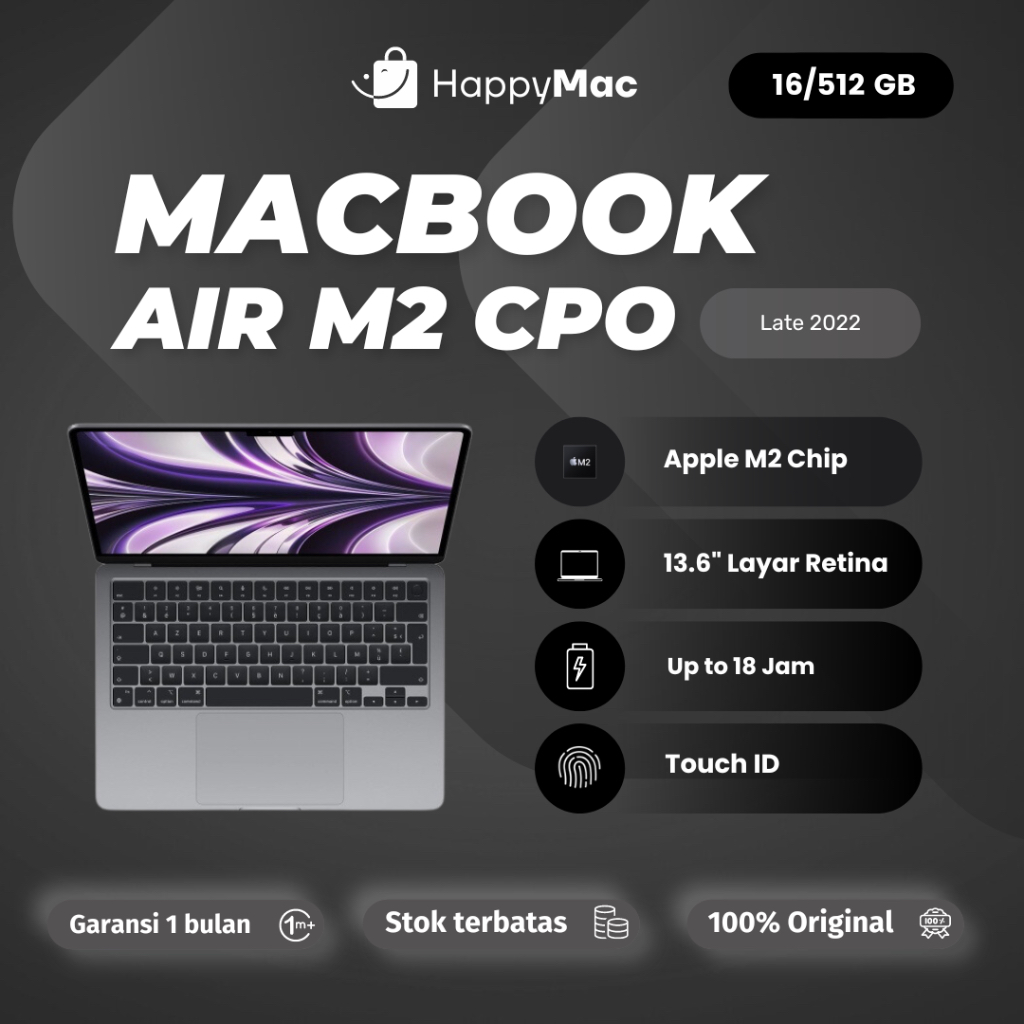 Jual Macbook Air M2 Chip 13 Inch 8/256GB 8/512GB Second Original Bergaransi Midnight Grey ...