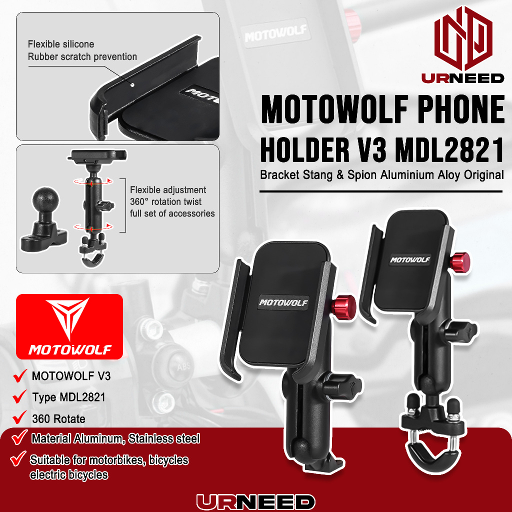Jual MOTOWOLF Phone Holder MDL2821 360 Rotate Holder HP Bracket Stang Spion MOTOWOLF V3 | Shopee ...