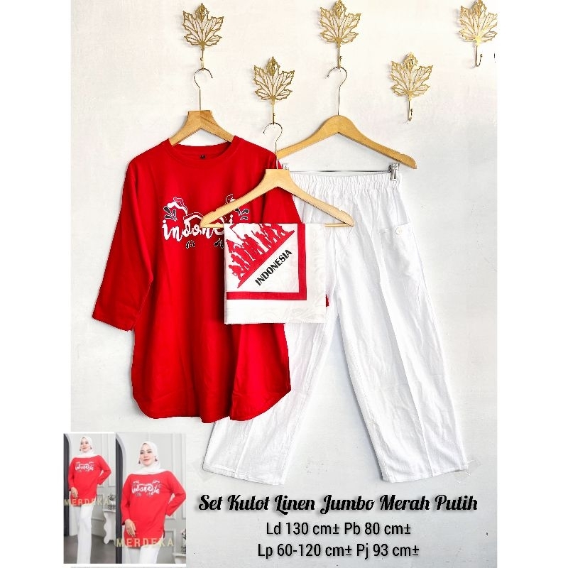 Jual Setelan Combed Merah Putih Kulot Linen // Set Cel Kemerdekaan ...