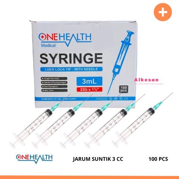 Jual Spuit 3cc Onehealth Jarum Suntik Syringe 3ml Per Box isi 100 pcs Suntikan Alat Injeksi ...