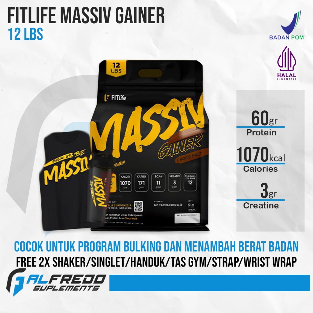 Jual Fitlife Massiv Gainer 12 Lbs (MPro Upgraded) Weight Gain Muscle ...