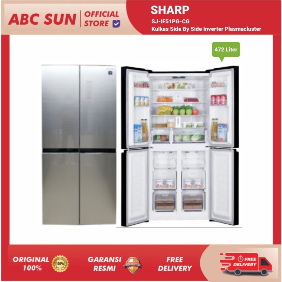 Jual Sharp SJ-IF51PG-CG Kulkas Side By Side 472 Liter Inverter Plasmacluster 4 pintu | Shopee ...