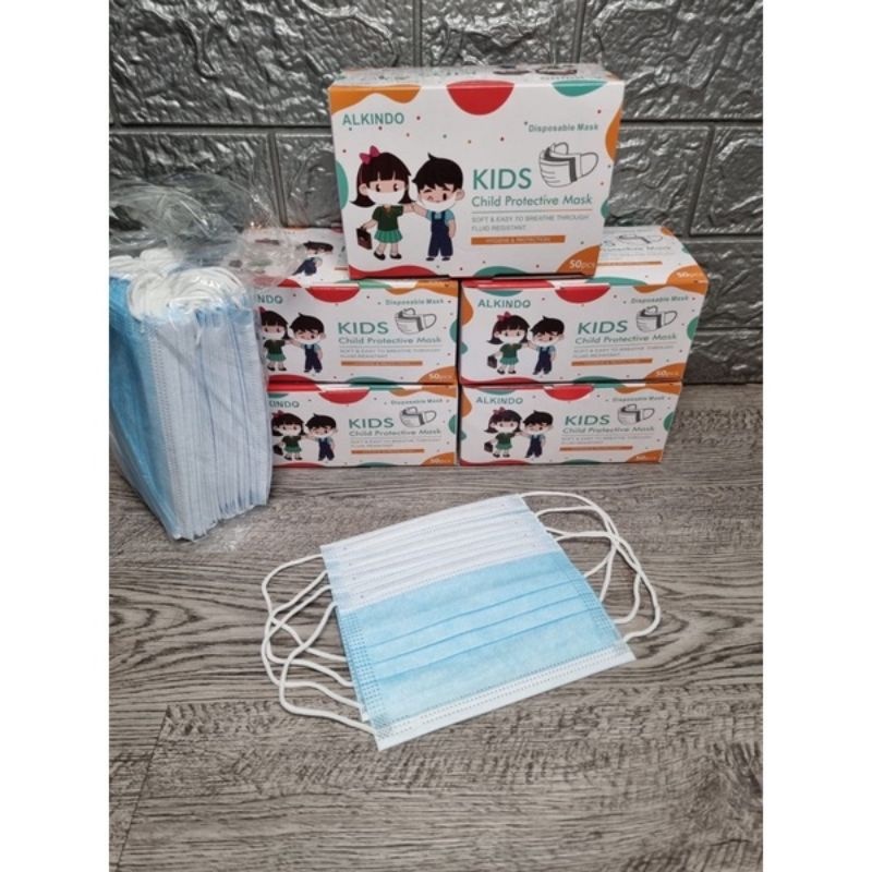 Jual Masker Earloop Anak Polos Biru 1Box Isi 50pcs Masker 3Ply Anak ...