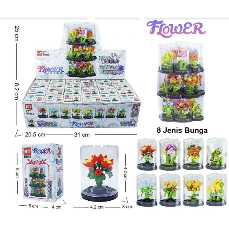 Jual Brick set dapat 8 jenis bunga random Display Box Mainan Balok ...