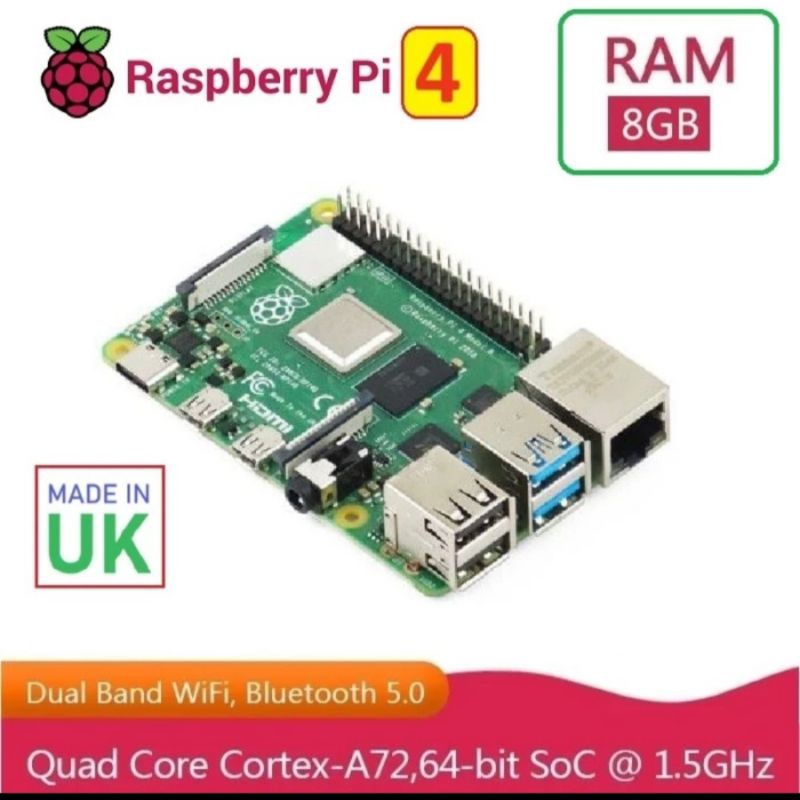 Jual Raspberry pi 4 model B Ram 8Gb + Adaptor type C + Kabel micro hdmi ...