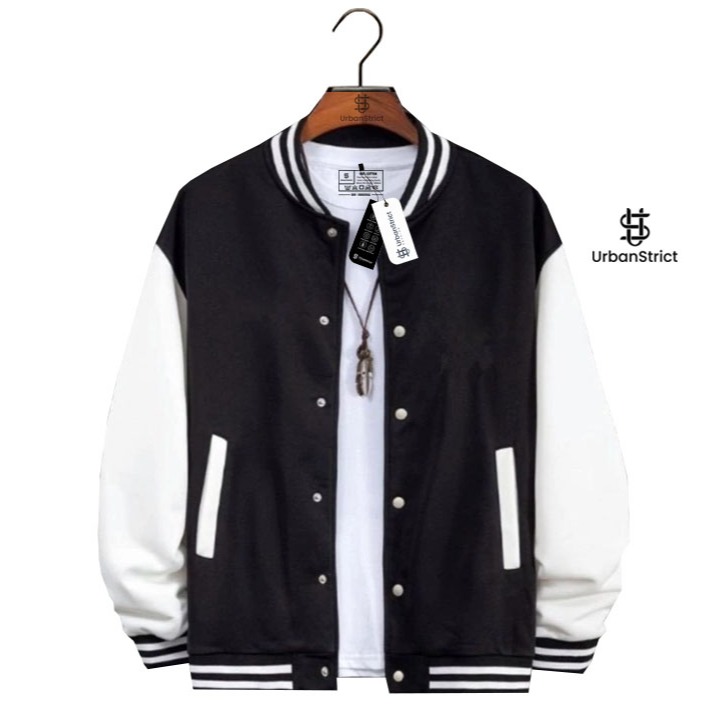 Jual Urbanstrict - Varsity Baseball Jacket Unisex Hitam Putih | Shopee ...