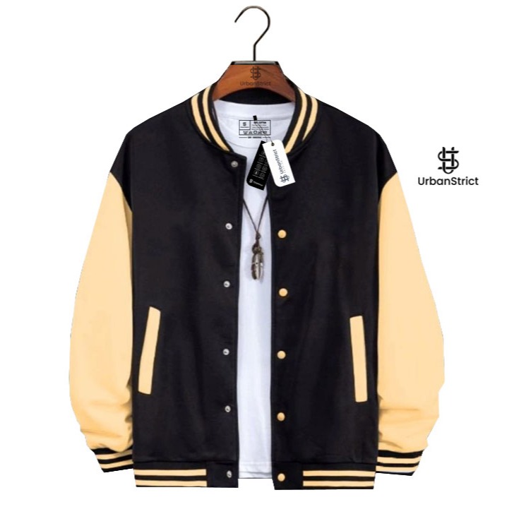 Jual Urbanstrict - Varsity Baseball Jacket Unisex Hitam Cream | Shopee ...