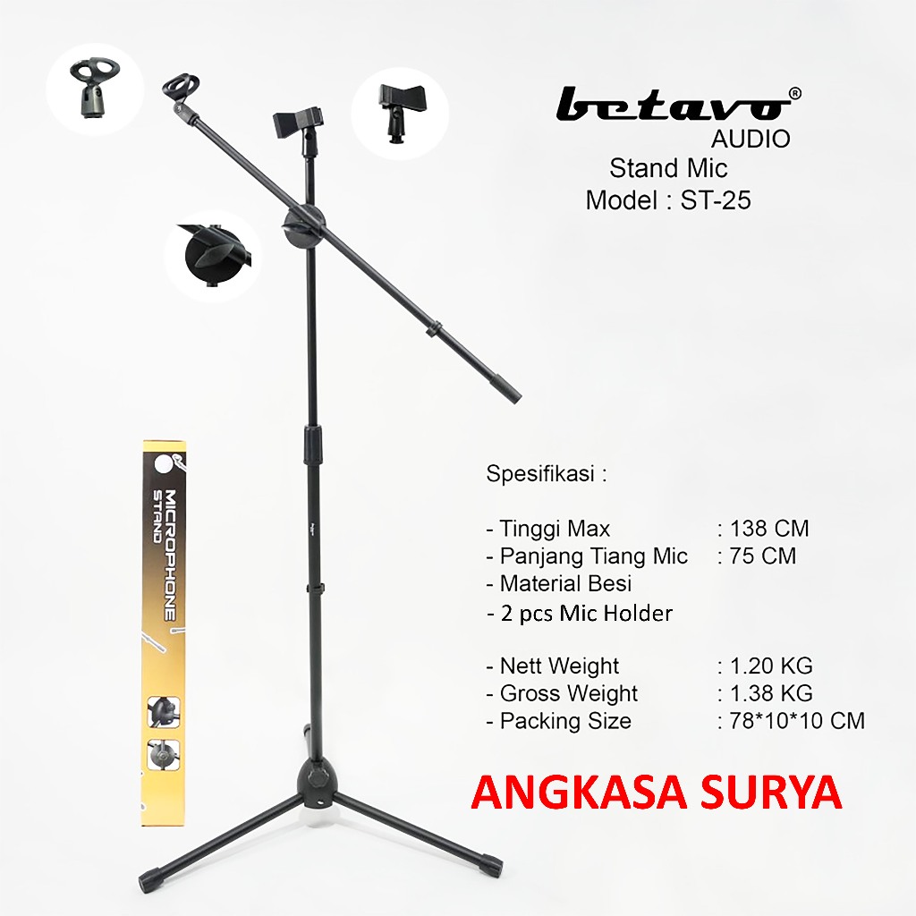 Jual Stand Mic BETAVO ST 25 Original / Tiang Mic Lantai Betavo ST25 Kaki 3 Tiang Mic Cagak Mic ...