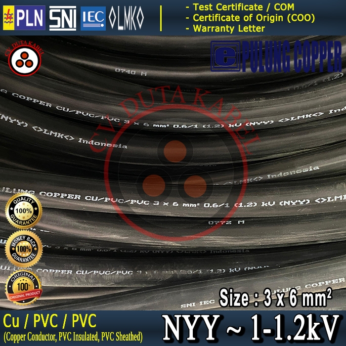 Jual Kabel NYY 3x6 mm2 PULUNG /3 x 6 mm2/3x6mm2/3x6 mm/3x6mm/3 x 6 mm ...
