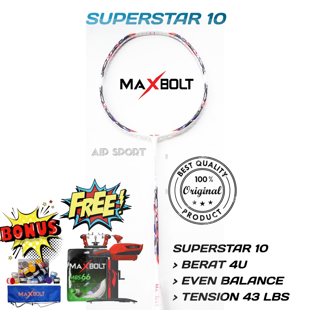 Jual Raket Badminton Maxbolt Superstar 10 Original 43 Lbs | Shopee ...