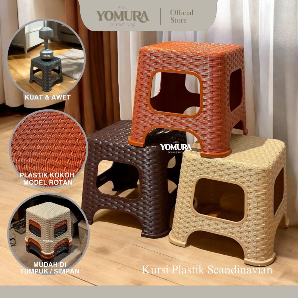 Jual YOMURA Kursi Bangku Jongkok Scandinavian Plastik Model Rotan Stool ...