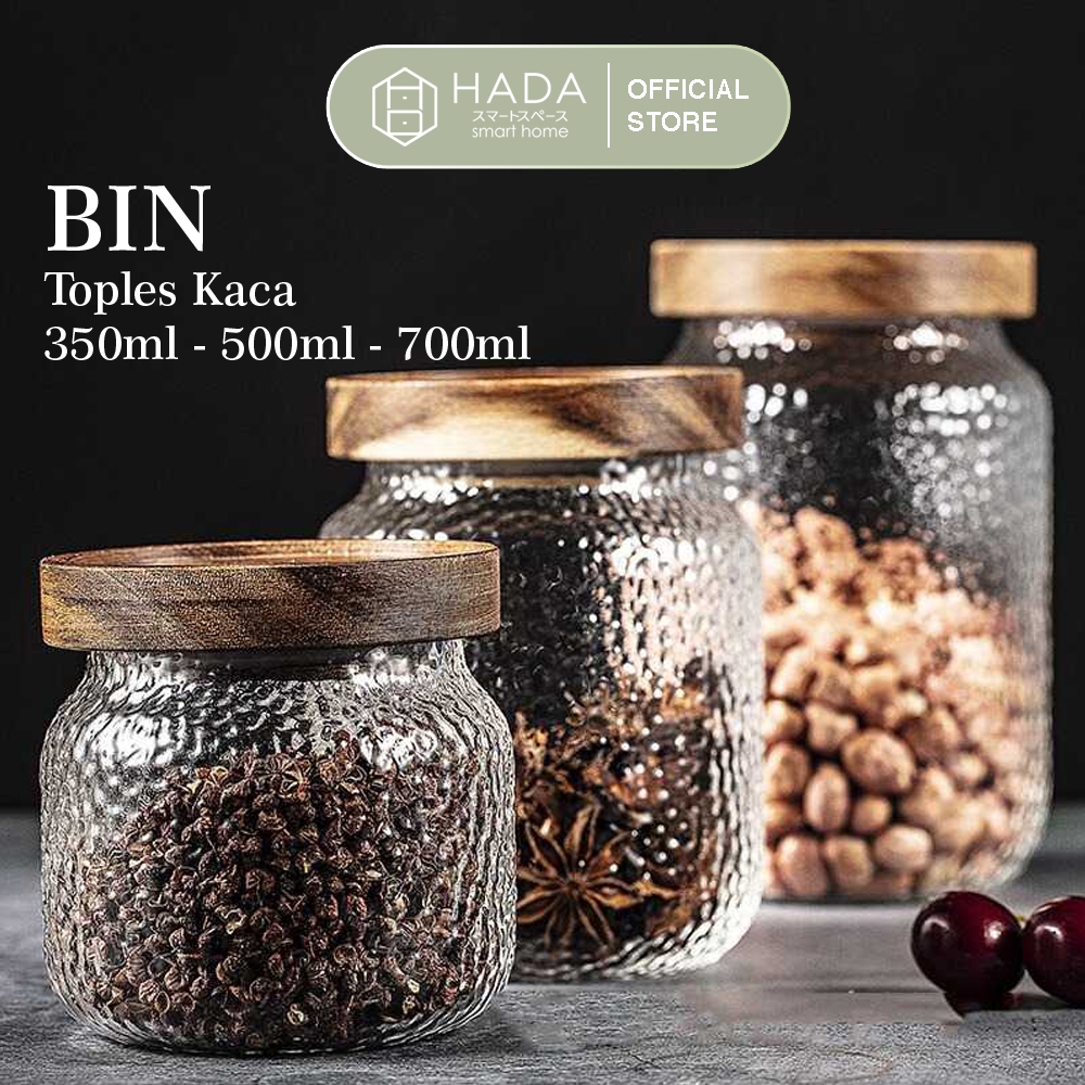 Jual [HADA] BIN Toples Kaca Texture Tutup Kayu Coffee Storage Glass ...
