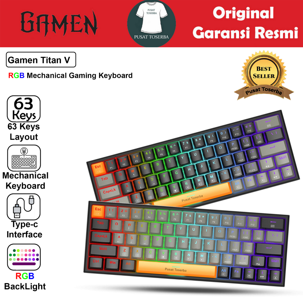 Jual Mechanical Keyboard Gamen Titan V RGB Light PBT 63 Keycaps Layout ...