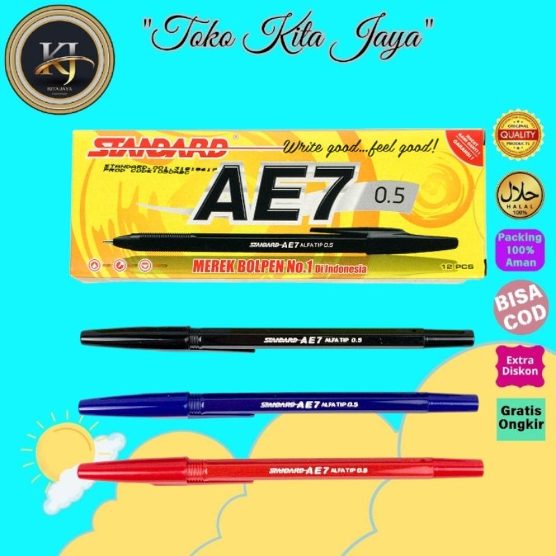 Jual Pulpen pena Standard AE7 0,5mm - hitam, merah, biru | Shopee Indonesia