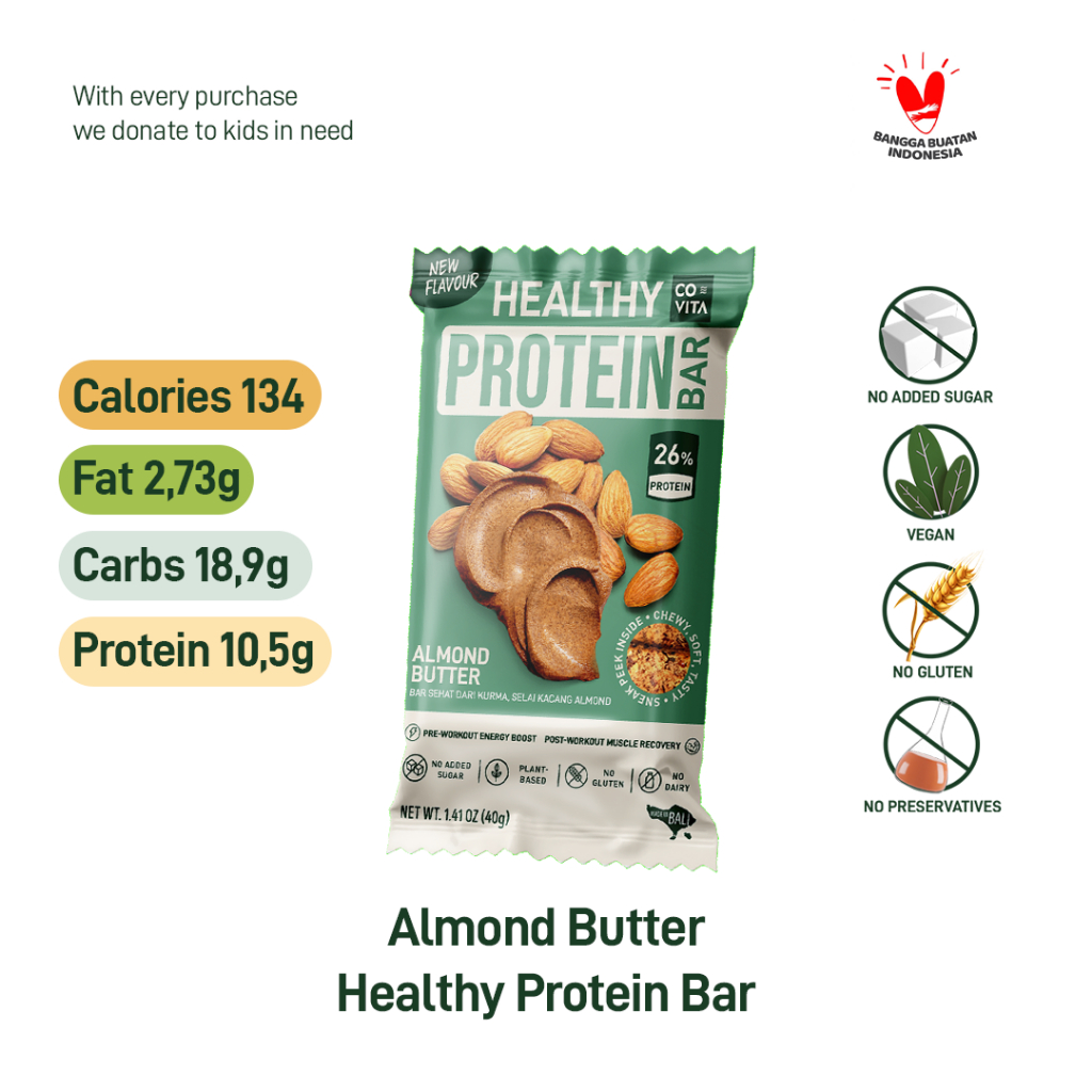 Jual Covita Healthy Protein Bar - Almond Butter - Selai Almond | Shopee ...