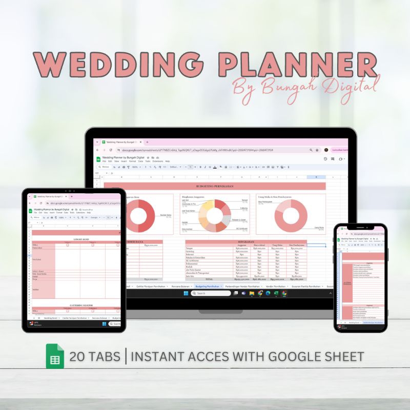 Jual Digital Wedding Planning Spreadsheet - Wedding Budgeting Planning ...