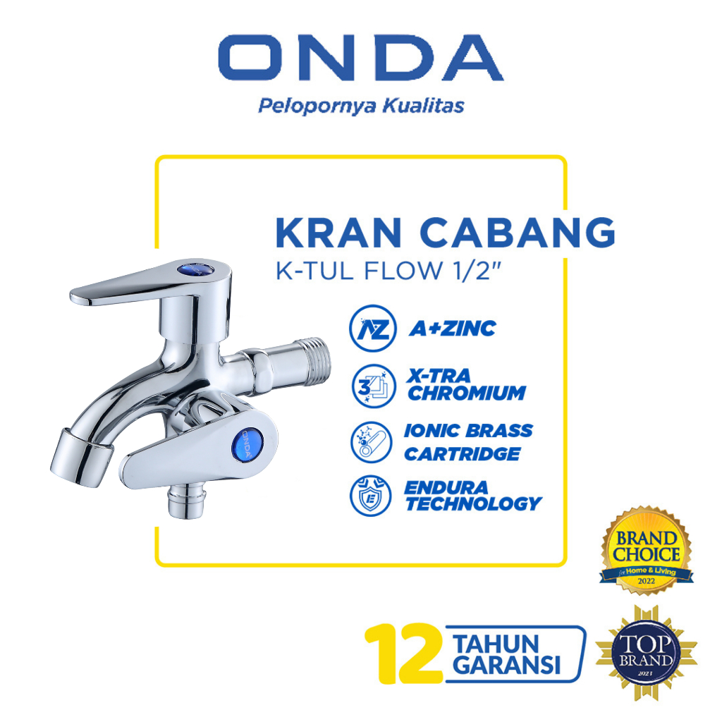 Jual ONDA Kran Cabang Shower Mandi Dua Cabang Anti Bocor K-TUL FLOW 1/2 ...