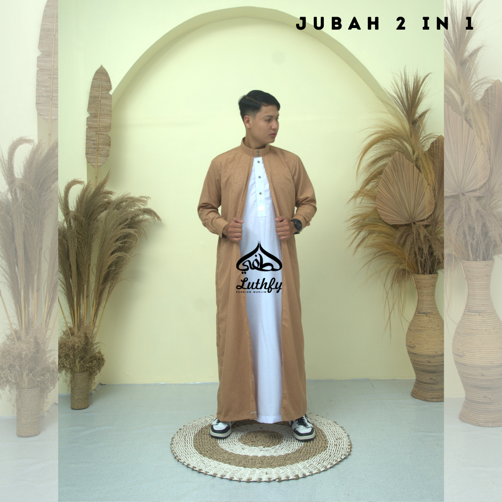 Jual Baju Jubah 2 In 1 Gamis Thobe Pria Laki Laki Dewasa Cowok Remaja Model Haromain Motif Embos ...