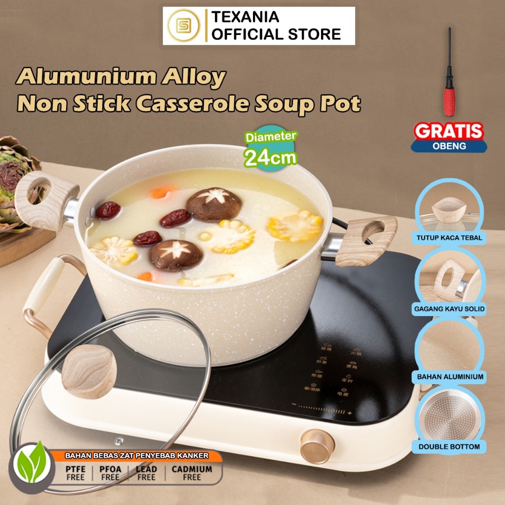 Jual TEXANIA Panci Soup Premium Aluminium Alloy Gagang Kayu Anti ...