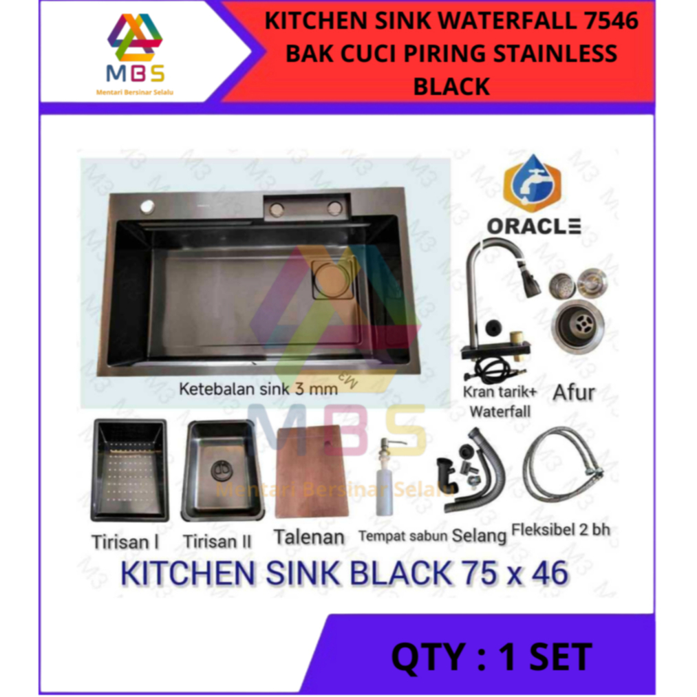 Jual KITCHEN SINK WATERFALL ORACLE 7546 BAK CUCI PIRING STAINLESS BLACK ...