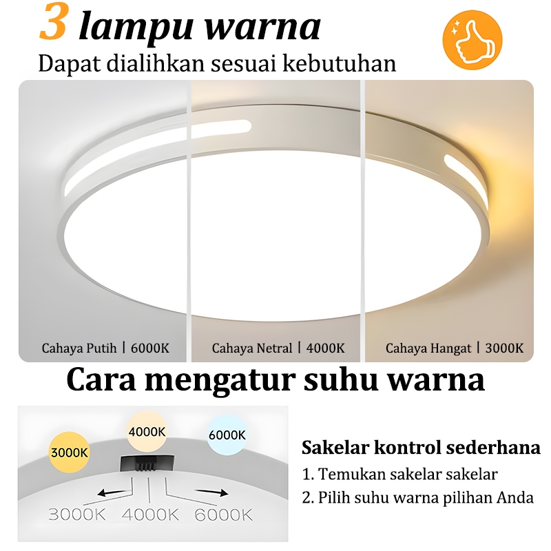 Jual Lampu Plafon Minimalis Modern Gaya Bulat Pvc 36Watt LED 3 Warna ...