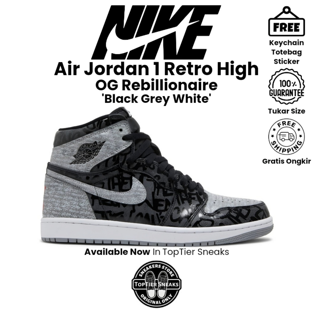 Jual Air Jordan 1 Retro High OG Rebillionaire Black Grey White | Shopee ...