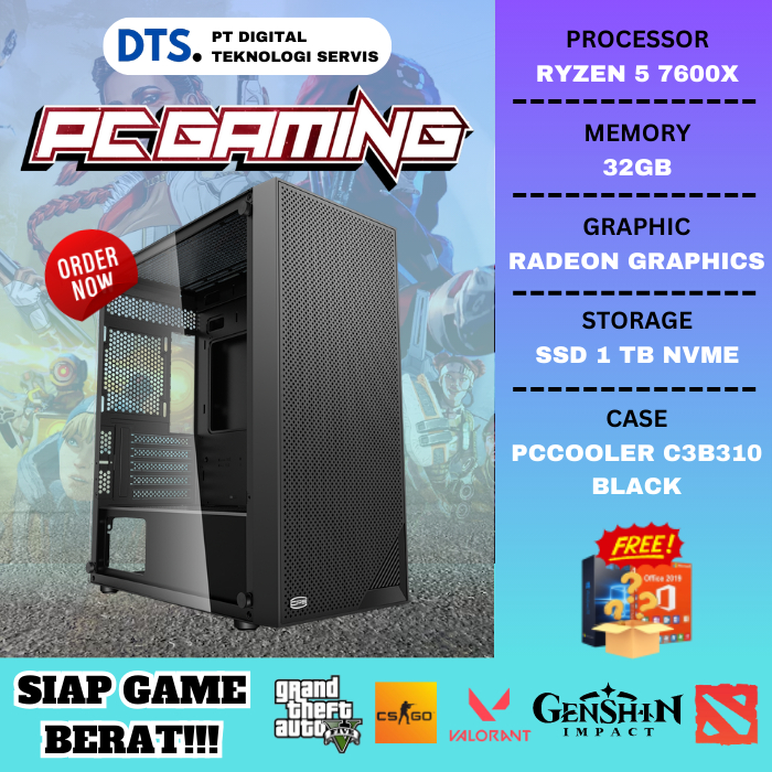 Jual Pc Gaming | Ryzen 5 7600X | Radeon Graphics | 32GB DDR5 | 1TB NVME ...